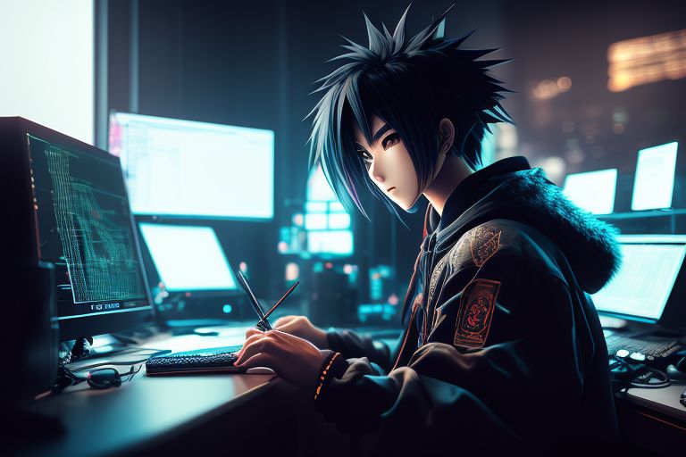 Anime Guy On Computer