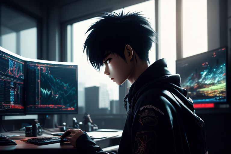 kimoi: High detail anime guy in sitting bedroom desk on his computer ...