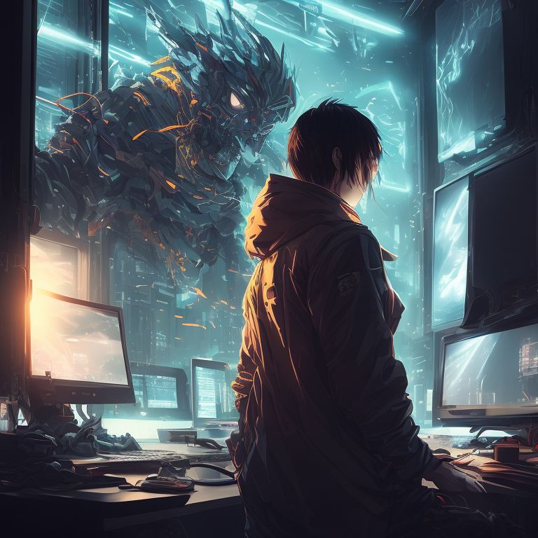 kimoi: An anime character in bedroom sitting at desk on his computer ...