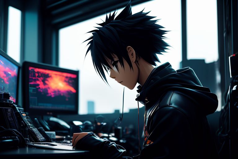 Anime Guy On Computer