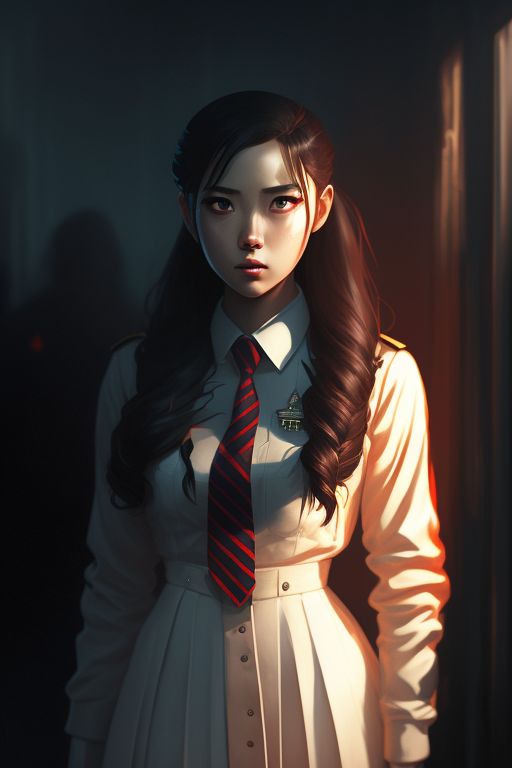 weary-marten327: a high school girl in school uniform in a horror ...