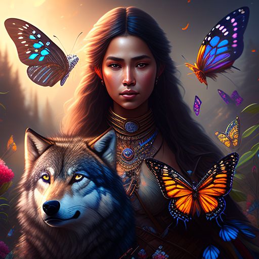 Native American Women With Wolf Art