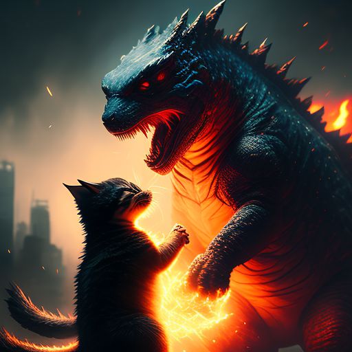 yearly-tapir784: Godzilla fighting a cut kitten