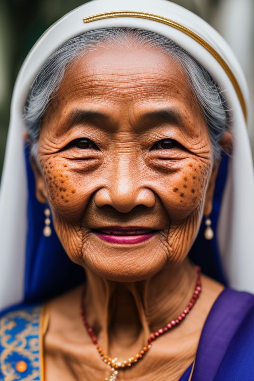 highly detailed soft old gentle Indonesian royal lady smile with ...