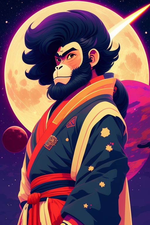 sandy-fly264: Space samurai monkey, with kimono on the moon,With big ...