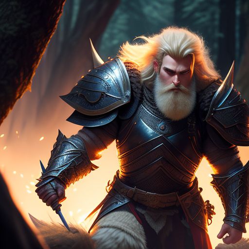 daring-deer707: Blonde haired knight with beard fighting a troll