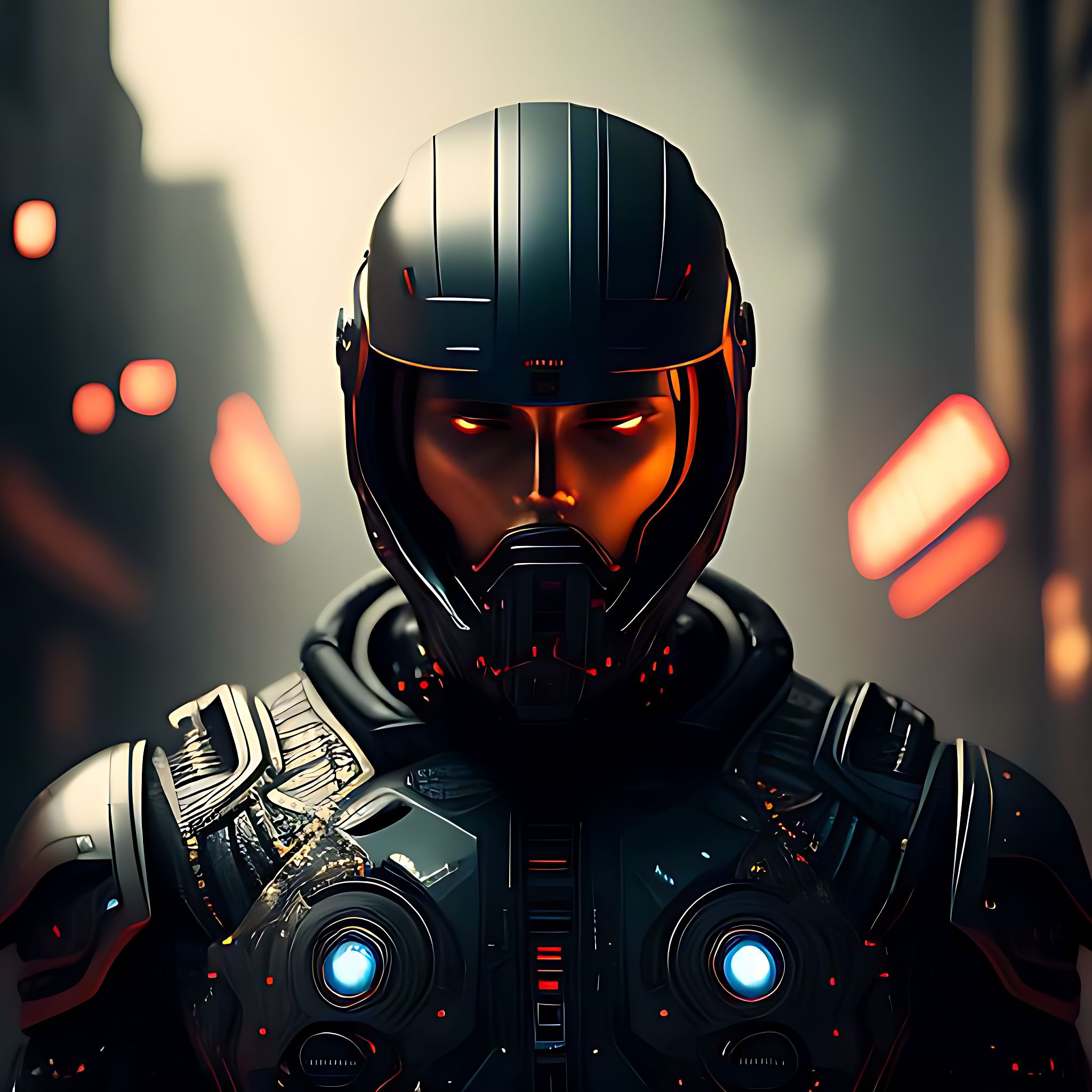 wrongplanet: Cyborg wearing a helmet connected by cables, cinematic ...