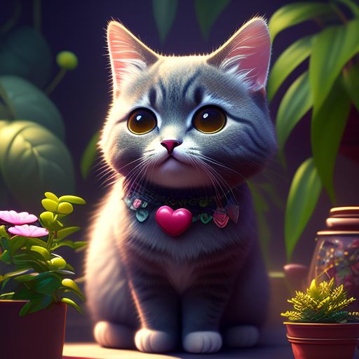 The.COOL-Choco: Cute Cat with hearts and plants cute style