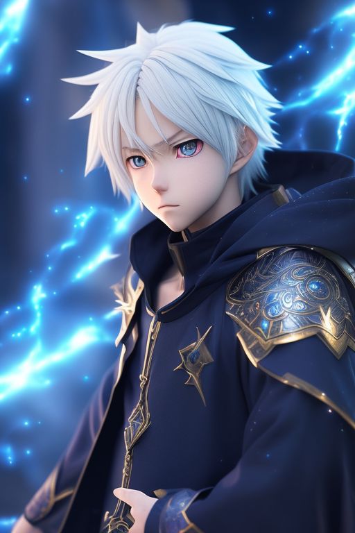 Cute Anime Boy With White Hair And Blue Eyes
