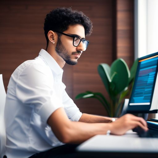 sudden-heron72: Programmer, wearing glasses, white shirt, thin, sitting ...