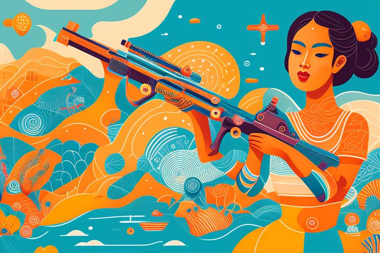 evil-turtle13: women with water gun illustration, line drawing