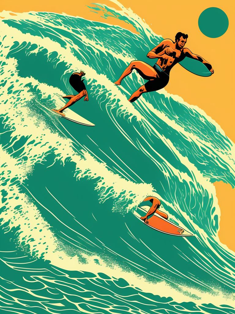 Vintage Surfing Drawings