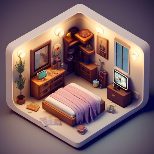 De4N: Tiny cute isometric bedroom in a cutaway box, borderlands game ...
