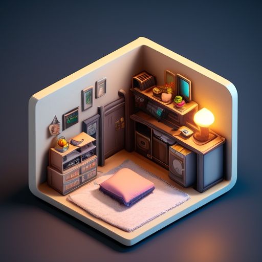 De4N: Tiny cute isometric bedroom in a cutaway box, borderlands game ...
