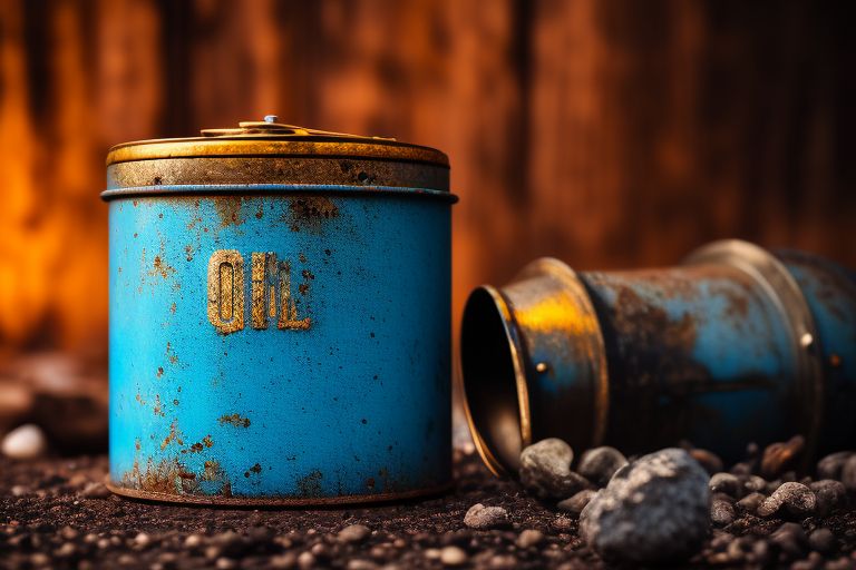 black_sheep: old rusty, dented and crushed vintage blue oil can. Golden ...