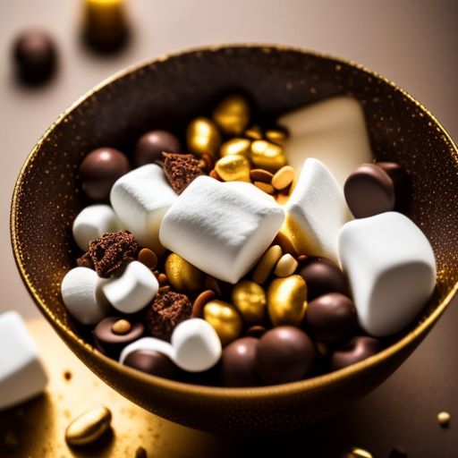 black_sheep: Chocolate salad in gold bowl, marshmallows, Caramel and ...