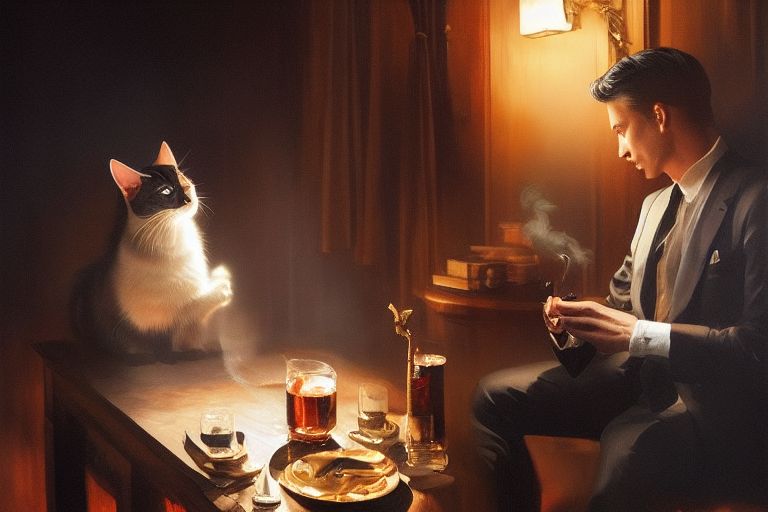 urban-shrew502: cat smoking a cigar with hot blonde