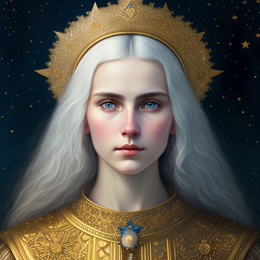 hard-yak421: Portrait of saint Alina Starkova, young woman, white hair ...