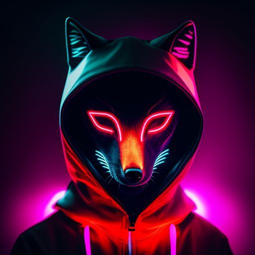 formal-bison459: young man wearing a plastic black fox mask with neon ...