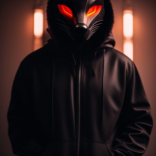 formal-bison459: young man wearing a black fox mask with neon lights ...