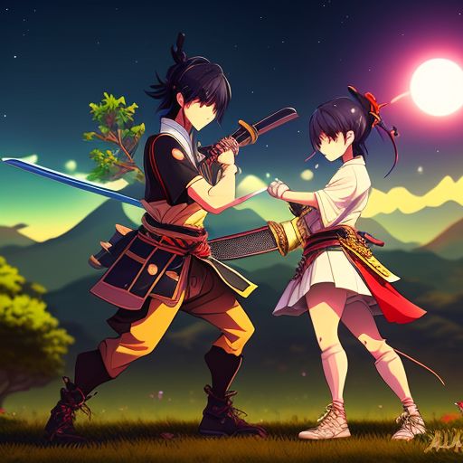 bleak-deer0: Two Japanese style male are fighting with samurai swords ...