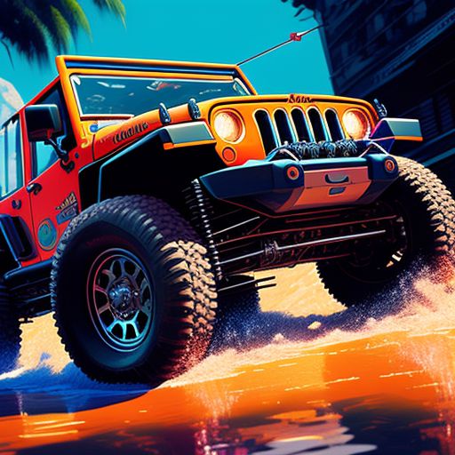 dev: A jeep driving in a shallow stream of water