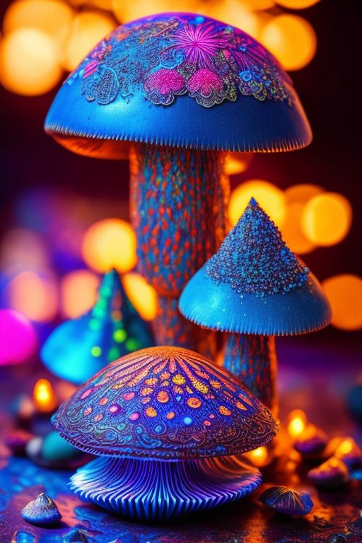 BrightPhoenix: 3d photograph of a neon blue magic mushroom, Highly ...