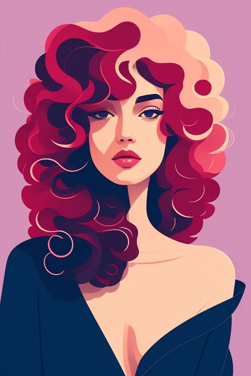 old-mouse16: simple, Minimalist, woman with curly hair, Digital art ...