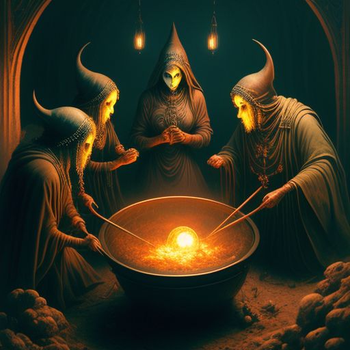 3 Witches Around Cauldron