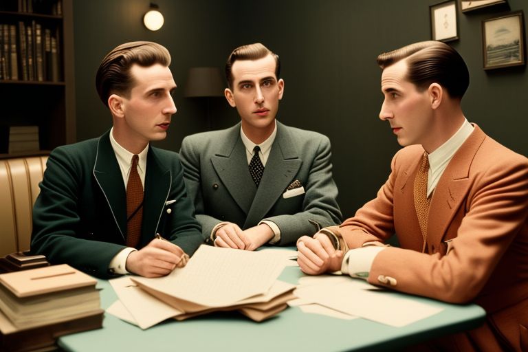 Fedoraxsa: two handsome men negotiating business in the office
