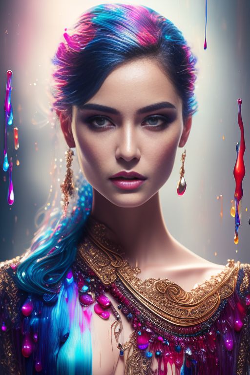 stable-pony186: A beautiful female super model, mixed media, wet paint ...