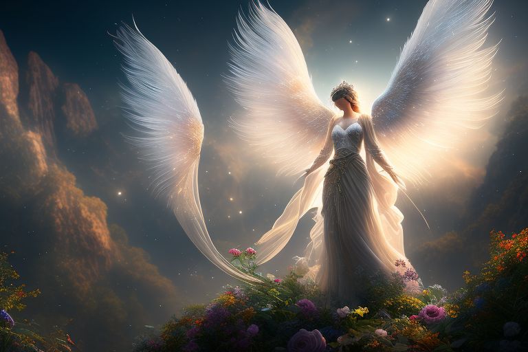 Lanxhi: Beautiful angel, with feather majestic wings, light shining and ...