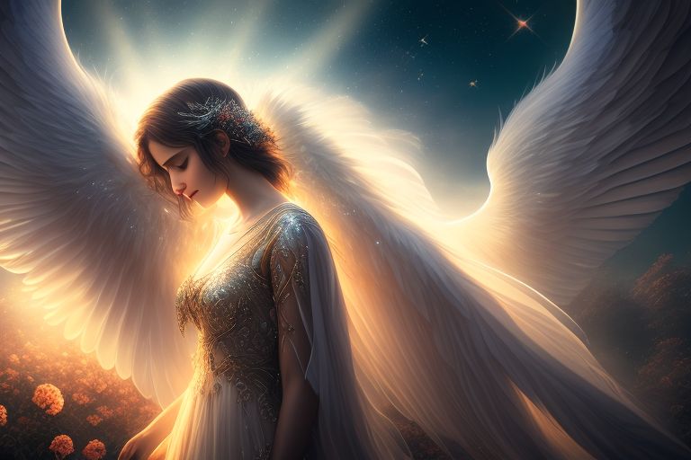 Lanxhi Beautiful Angel With Feather Majestic Wings Light Shining And Halo Glowing Heavenly