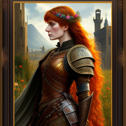 hard-yak421: Young woman knight, ginger hair, braid around her head ...