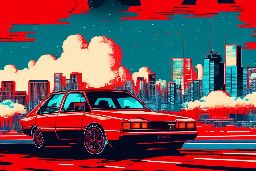 KOPF-KI-NO: Big city skyline, ((car)), cumulus clouds, night time, red ...