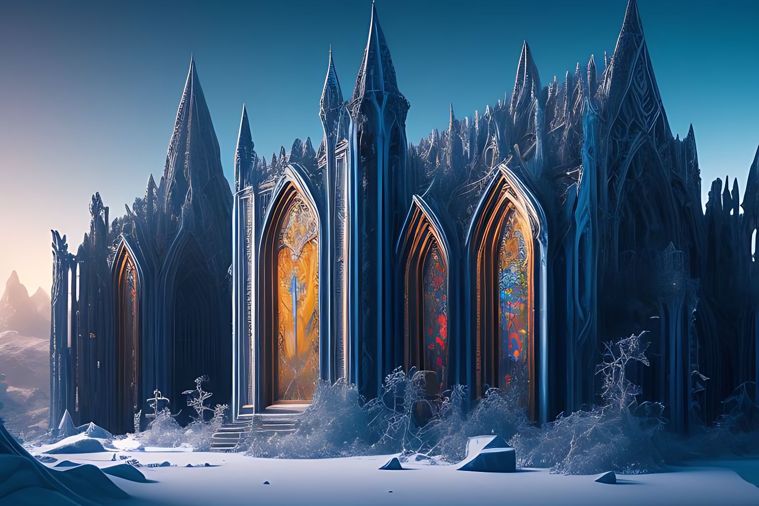 black_sheep: miniature lost cathedral ruins, with blue ice blocks ...