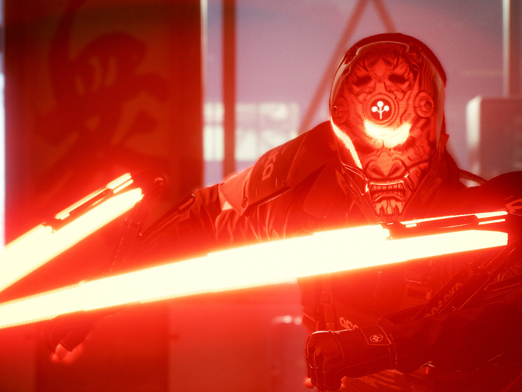 Kz: cyberninja with red glowing mantis blades with a japanese ...