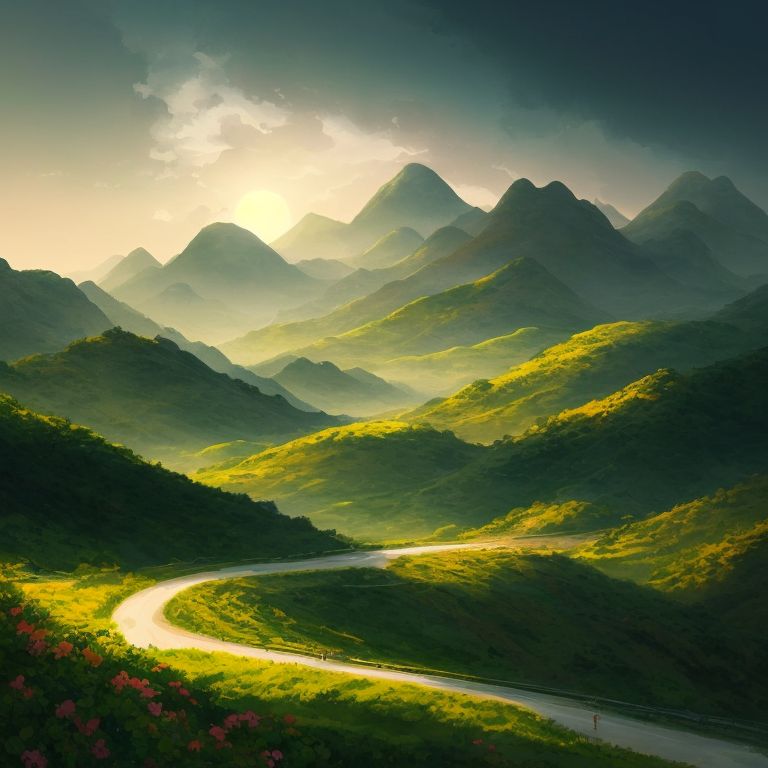 icy-walrus968: A painting of chinese mountains in greens lined with ...