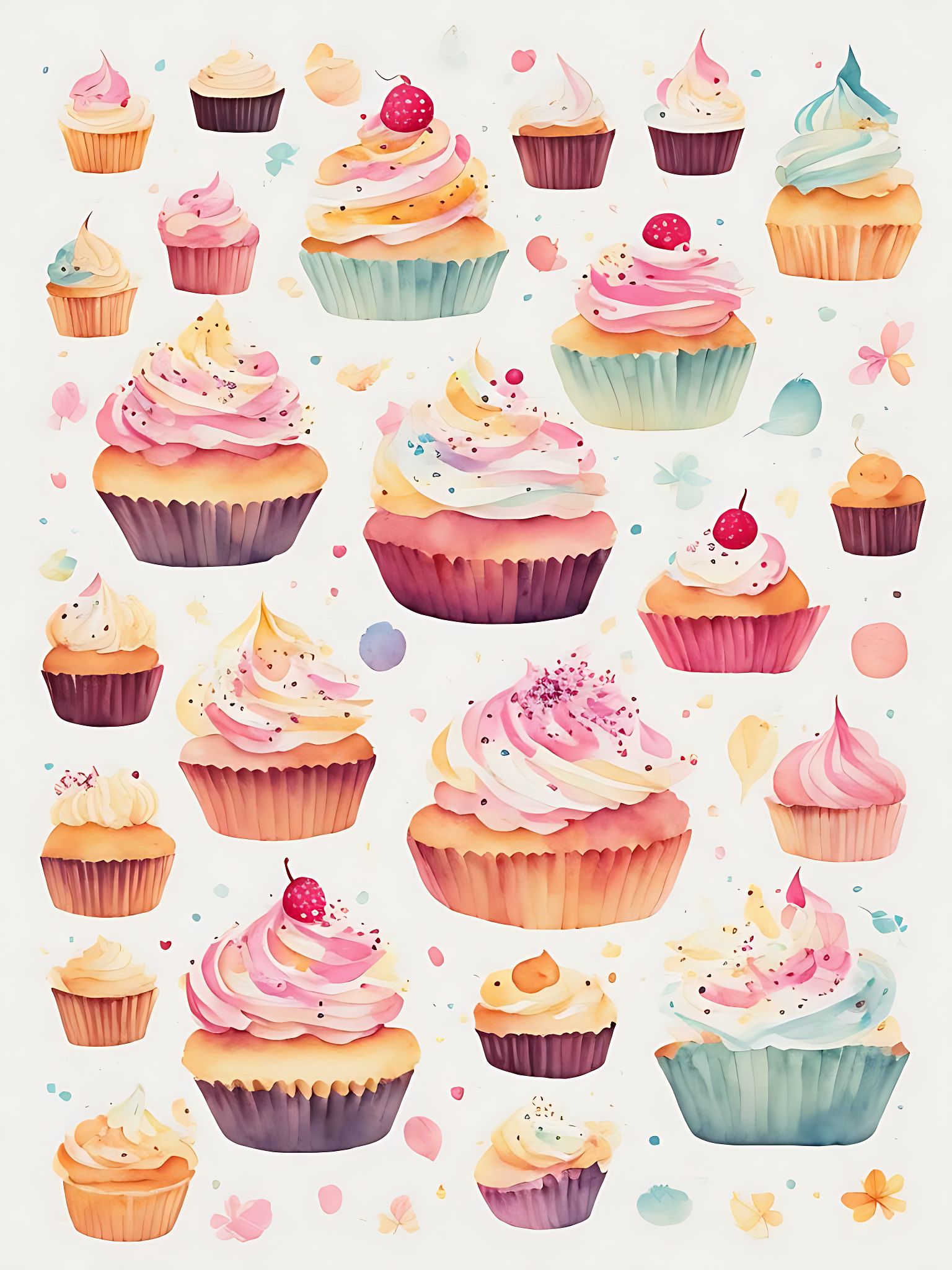 MANTIO.eu: One whimsical cute cupcake, pale watercolour illustration, t ...