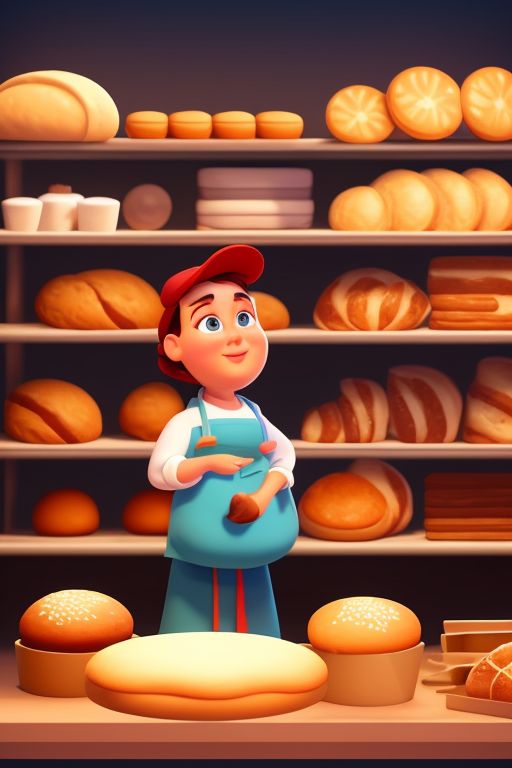 LOUVARY: cartoon-style 3d animation A strong baker avatar in a bakery ...