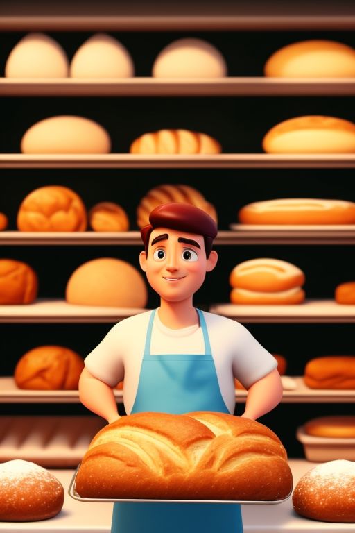 LOUVARY: cartoon-style 3d animation A strong baker avatar in a bakery ...