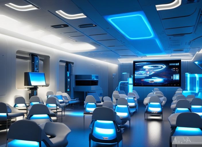 burly-quail280: futuristic classroom with high tech equipment, highly ...