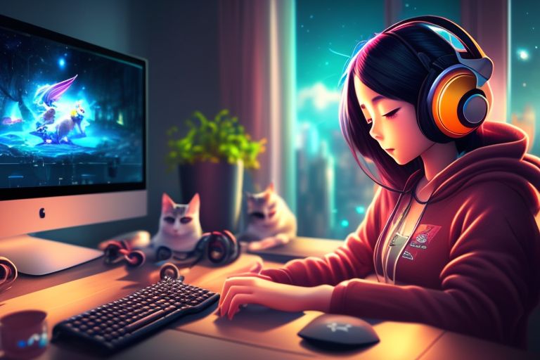 keen-bear482: a girl playing video games on her computer wearing ...