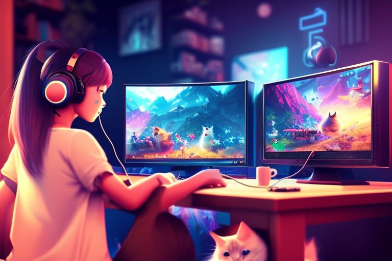 keen-bear482: a girl playing video games on her computer wearing ...