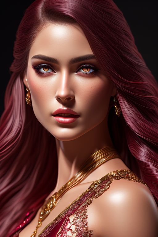 sasseycat1964: Warrior princess, flowing hair, maroon dress, intricate ...