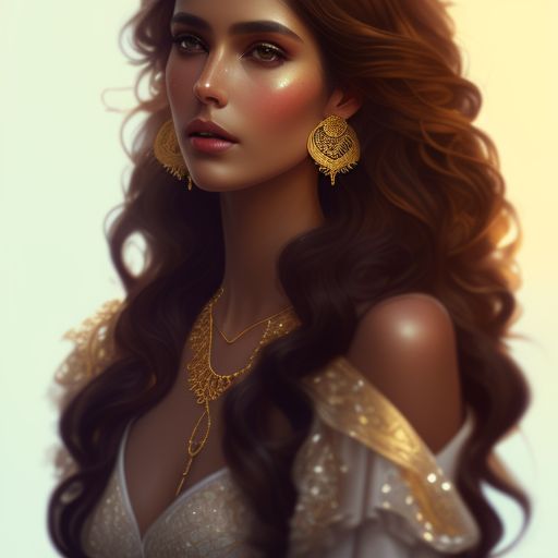 frizzy-bat424: Beautiful wavy dark brown hair, gold filigree, white ...