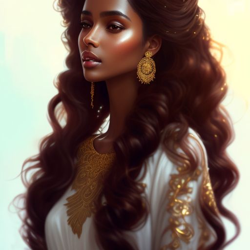 frizzy-bat424: Beautiful wavy dark brown hair, gold filigree, white ...