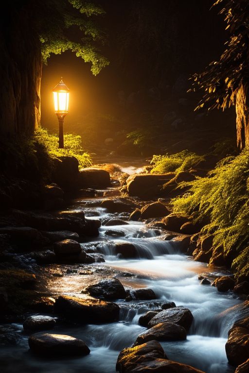 baggy-gnat532: Centered, stream of water flowing right to left, village ...