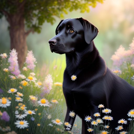 thirsty-bear767: beautiful black lab, detailed, Midjourney, daisies ...