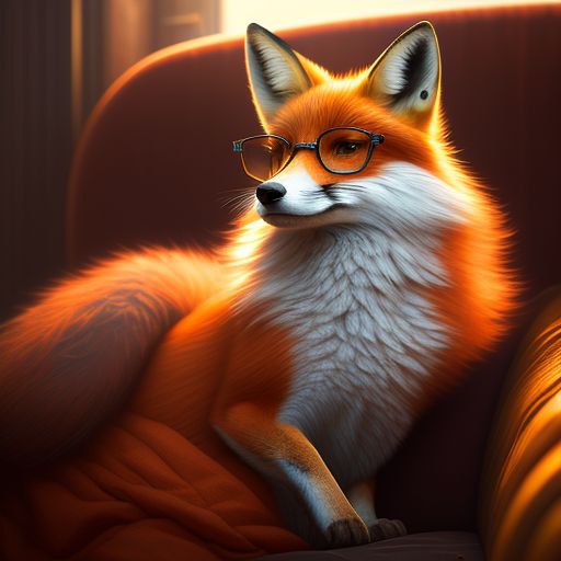 jovial-eland694: fox on a couch wearing glasses